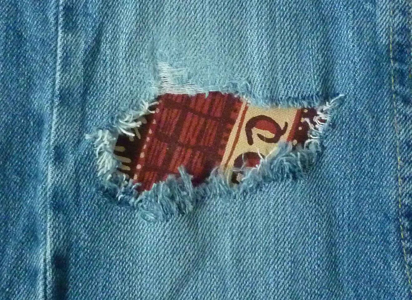 Jeans Reverse Repair Undercover Patch, Red Brown Ethnic Pattern ...