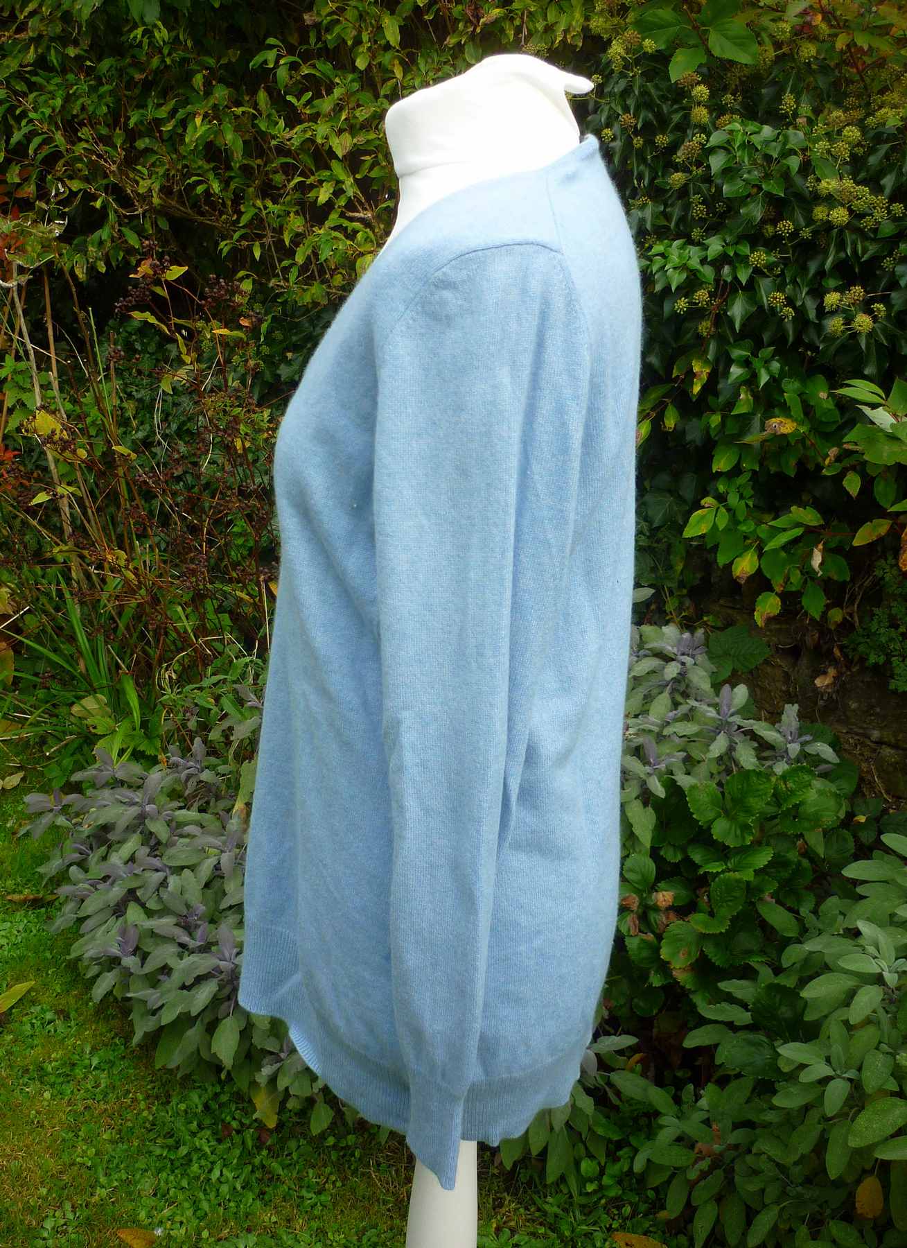 Light Blue Cashmere Jumper MARKS & SPENCER UK18 (44) V Neck Long Sleeve ...